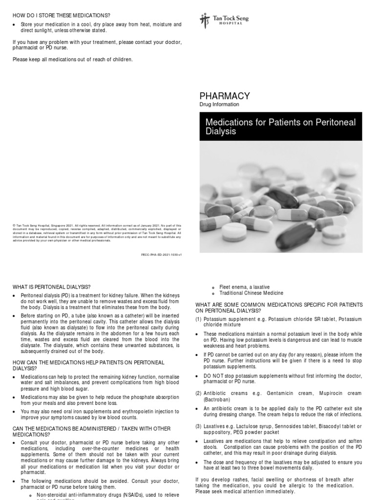 Medications For Patients On Peritoneal Dialysis | PDF | Dialysis ...