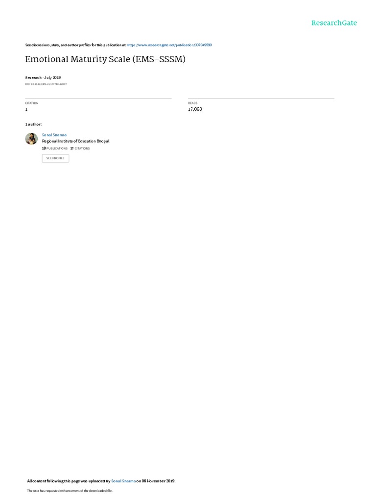 Emotional Maturity Scale Overview | PDF