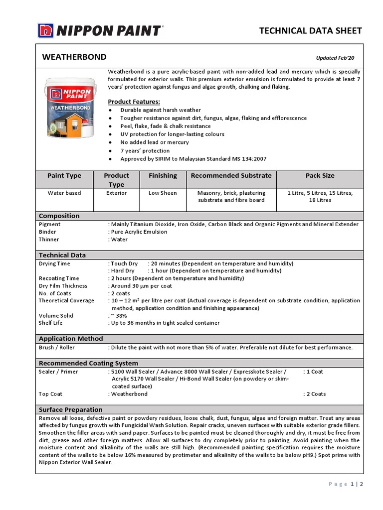 Nippon Weatherbond Technical Data Sheet | PDF | Paint | Chemistry