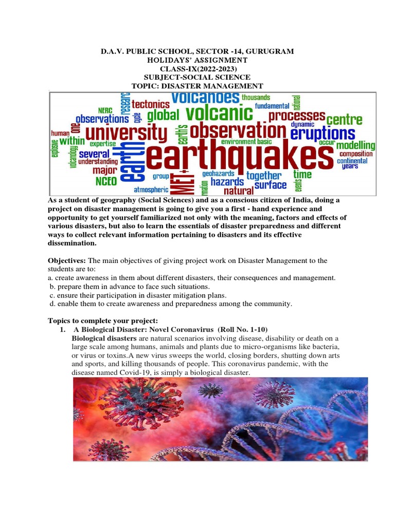 Guidelines for a Class IX Student Project on Disaster Management ...