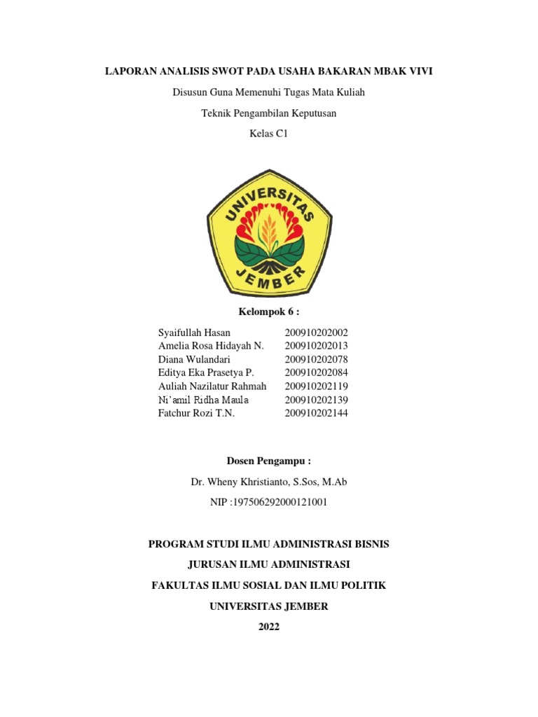 Laporan Analisis SWOT Pada Usaha Bakaran Mbak Vivi | PDF