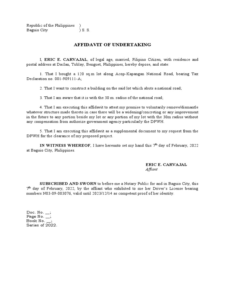 Affidavit of Undertaking 2022 | PDF