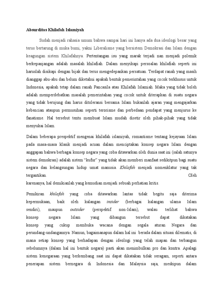 Absurditas Khilafah Islamiyah | PDF