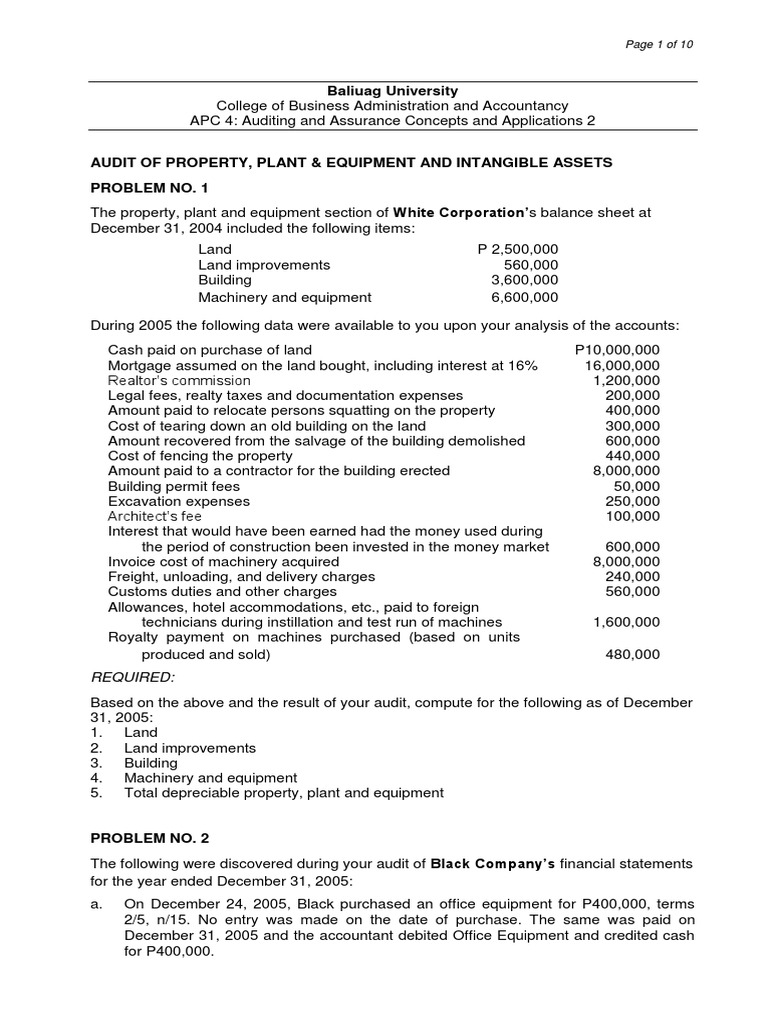 Audit Problems 1 - PPE and Intangibles | PDF | Depreciation | Book Value