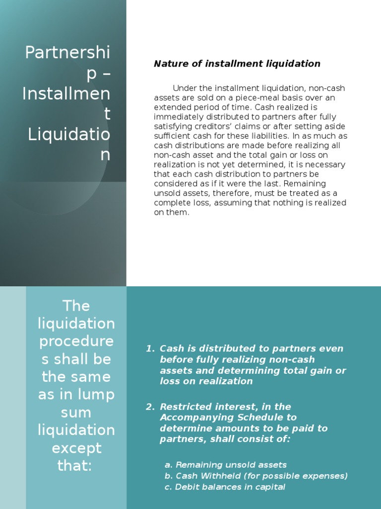 Partnership Liquidation - Installment | PDF | Interest | Liquidation