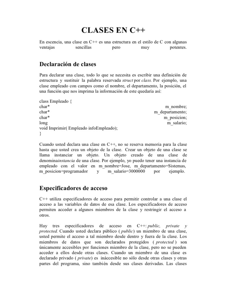Clases en C Ejemplo | PDF | C ++ | Clase (Programación informática)