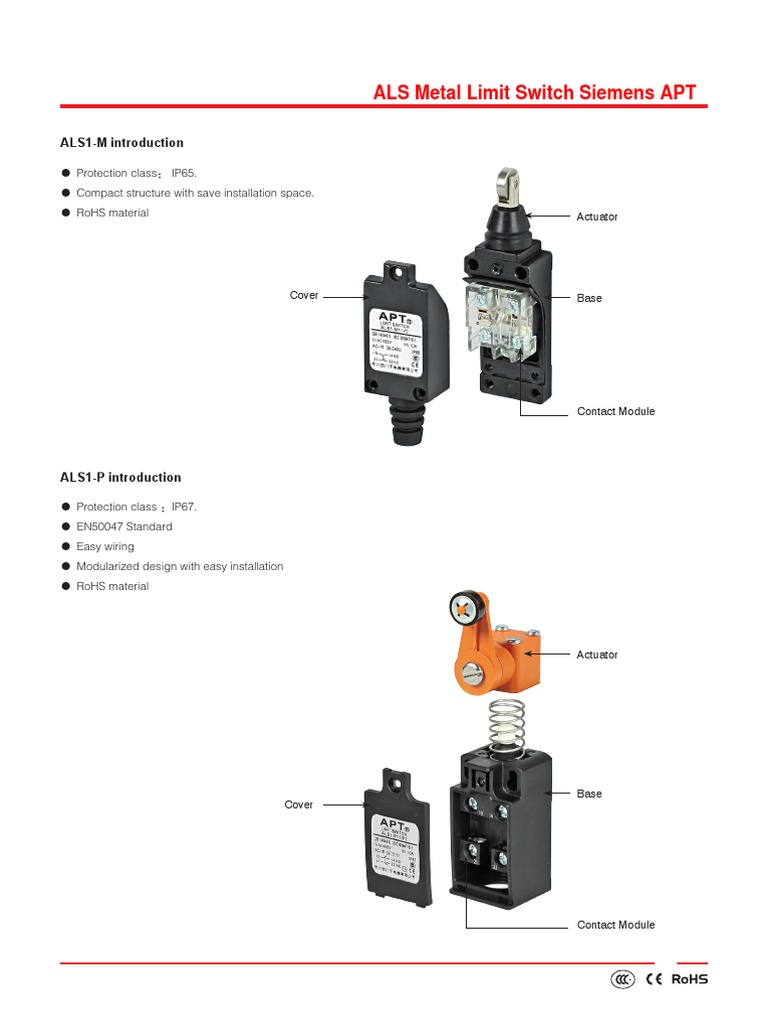 ALS Metal Limit Switch Siemens APT | PDF | Switch | Alternating Current