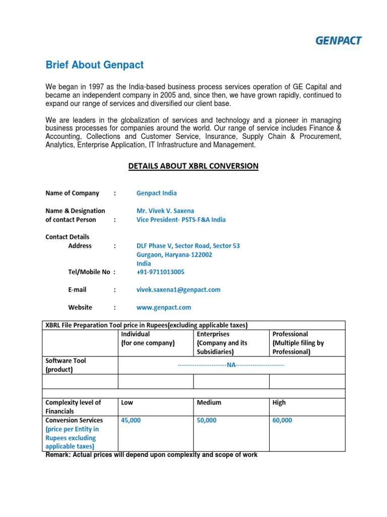 Brief About Genpact: Details About XBRL Conversion | PDF | Business ...