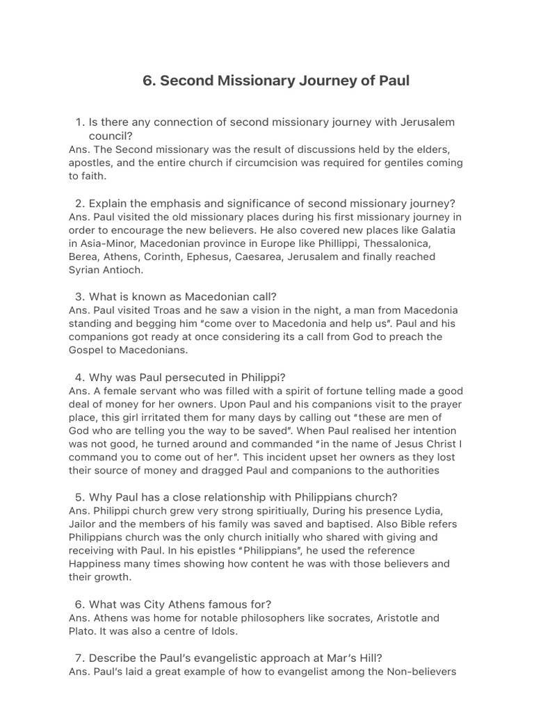 Second Missionary Journey of Paul | PDF | Paul The Apostle | Abrahamic ...