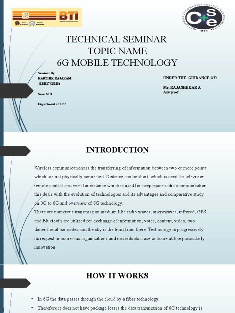 Technical Seminar Topic Name 6G Mobile Technology: Seminar By: Karthik ...