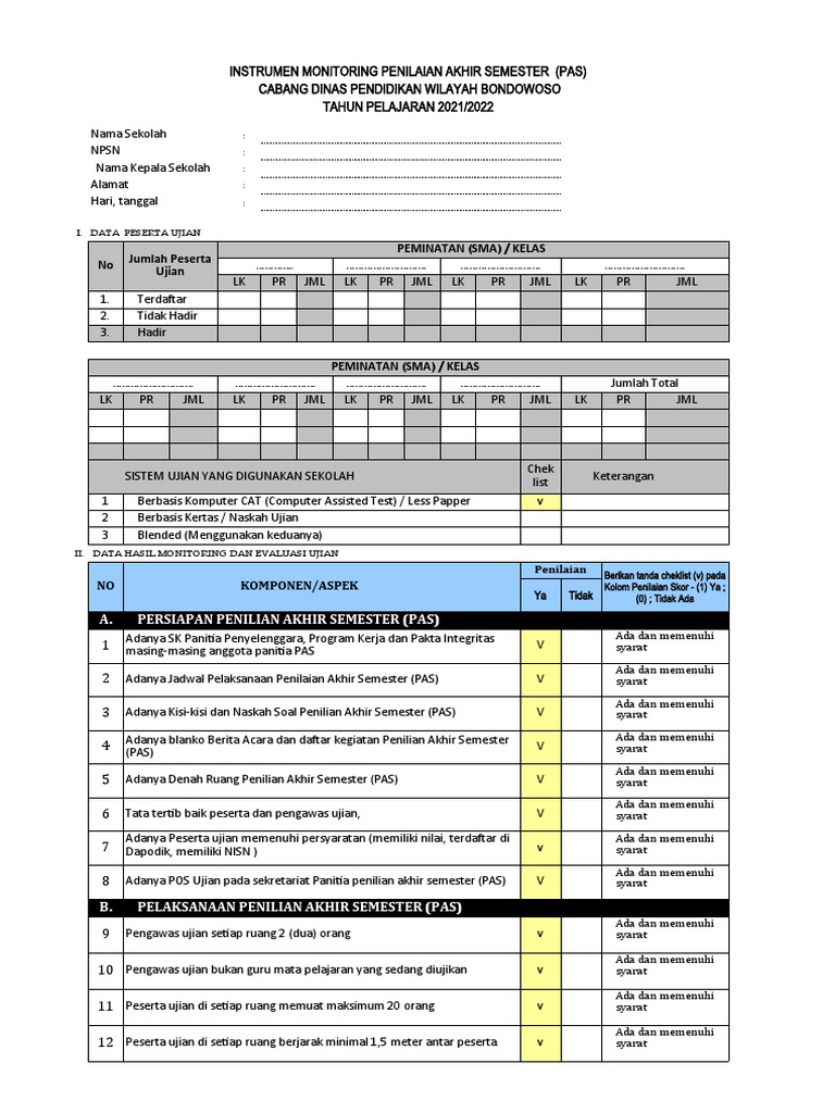 Format Monitoring Pas Sma | PDF