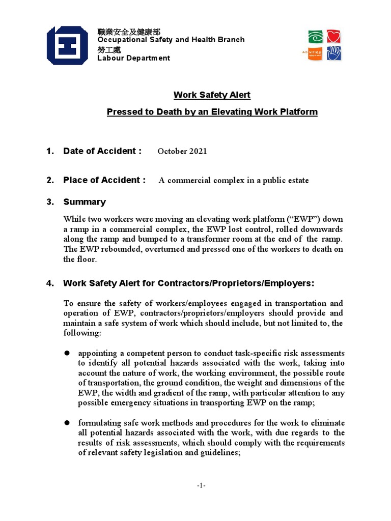 EWP Fatality: Safety Recommendations | PDF | Occupational Safety And ...