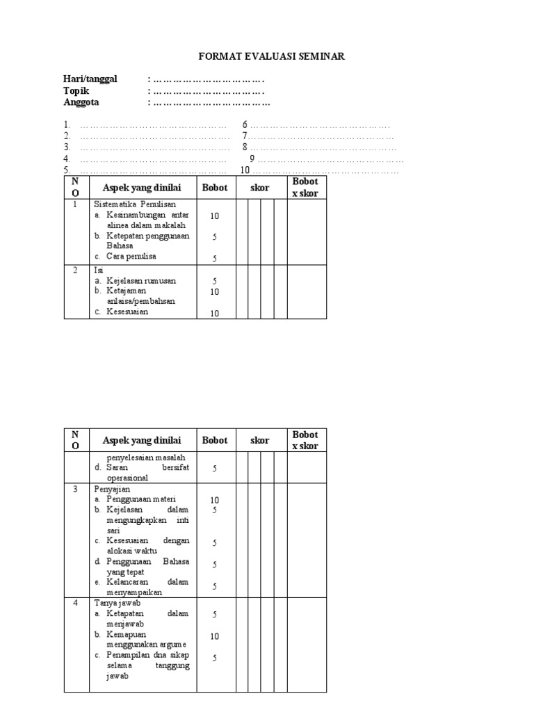 Format Evaluasi Seminar | PDF