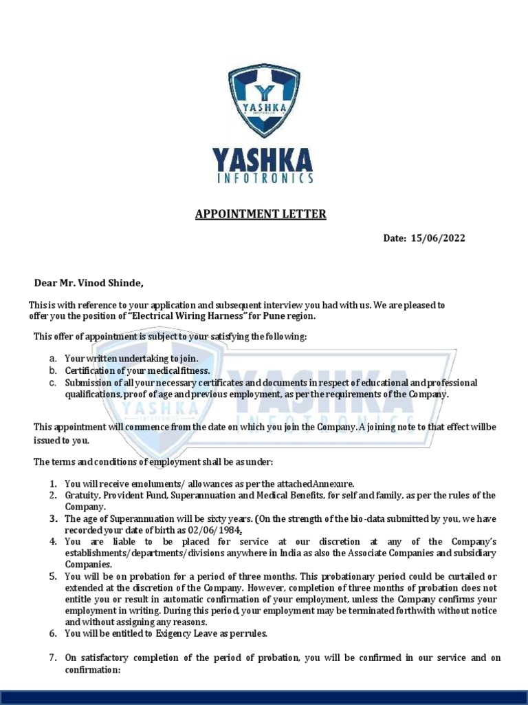 Vinod Appointment Letter | PDF | Intellectual Property | Confidentiality