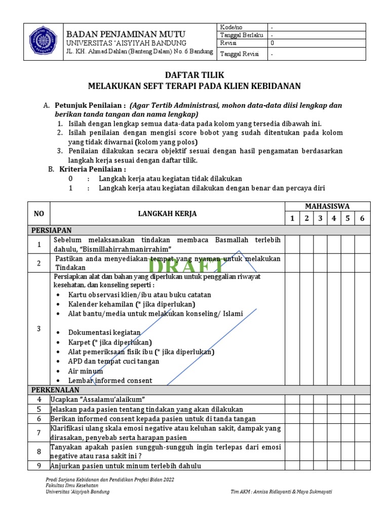 Daftar Tilik SEFT Terapi Kebidanan | PDF