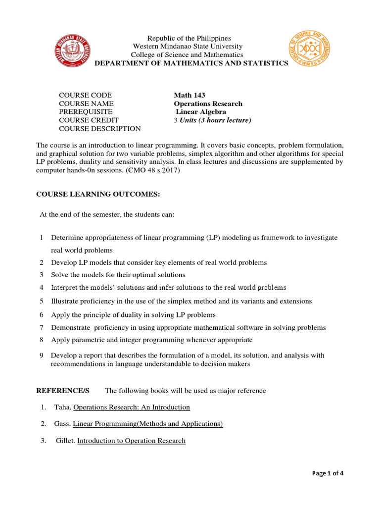 Department of Mathematics and Statistics | PDF | Linear Programming ...