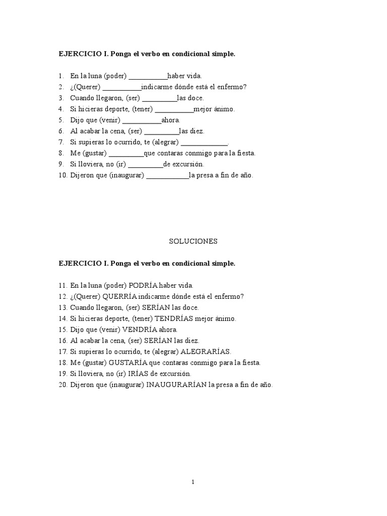 Ejercicio Condicional Simple (Con Soluciones) | PDF | Artes del ...