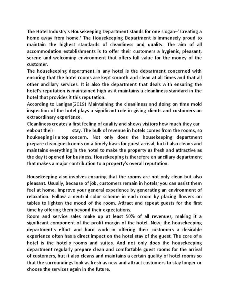 Importance of Housekeeping | PDF | Housekeeping | Hotel