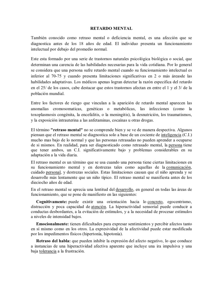 Retardo Mental | PDF | Discapacidad intelectual | Cociente de inteligencia