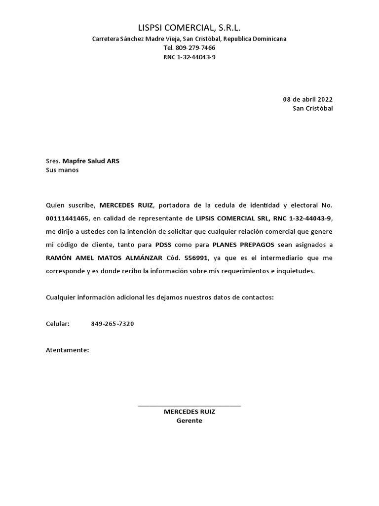 Carta Cambio de Intermediario (Mapfre) P.J. | PDF