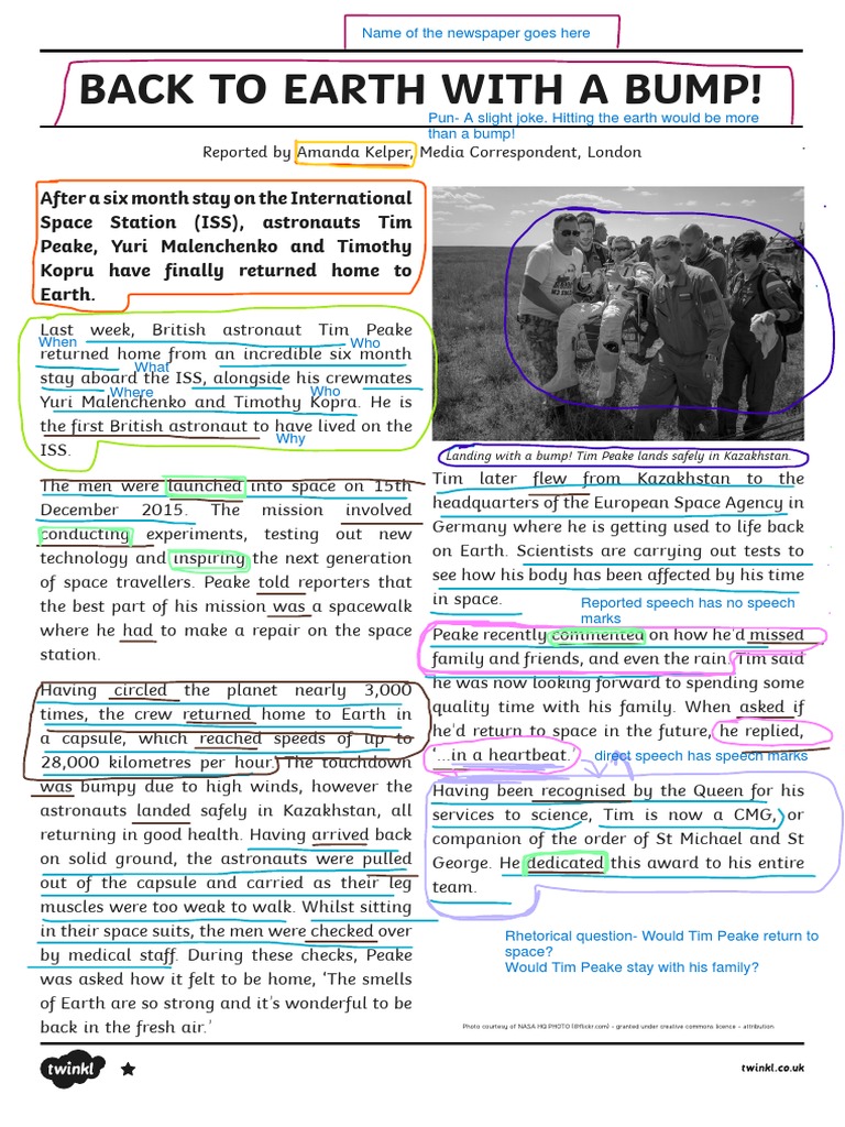 Back To Earth With A Bump Newspaper Article Example | Download Free PDF ...