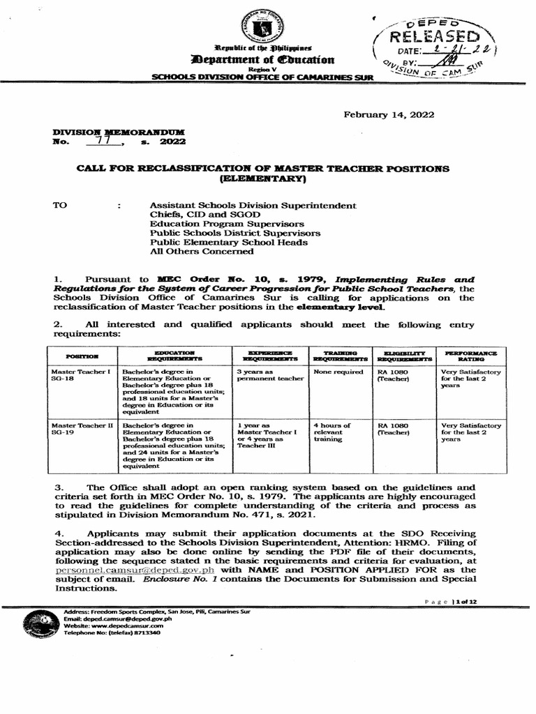 077 S. 2022 Reclass For Mts | PDF | Teachers | Curriculum