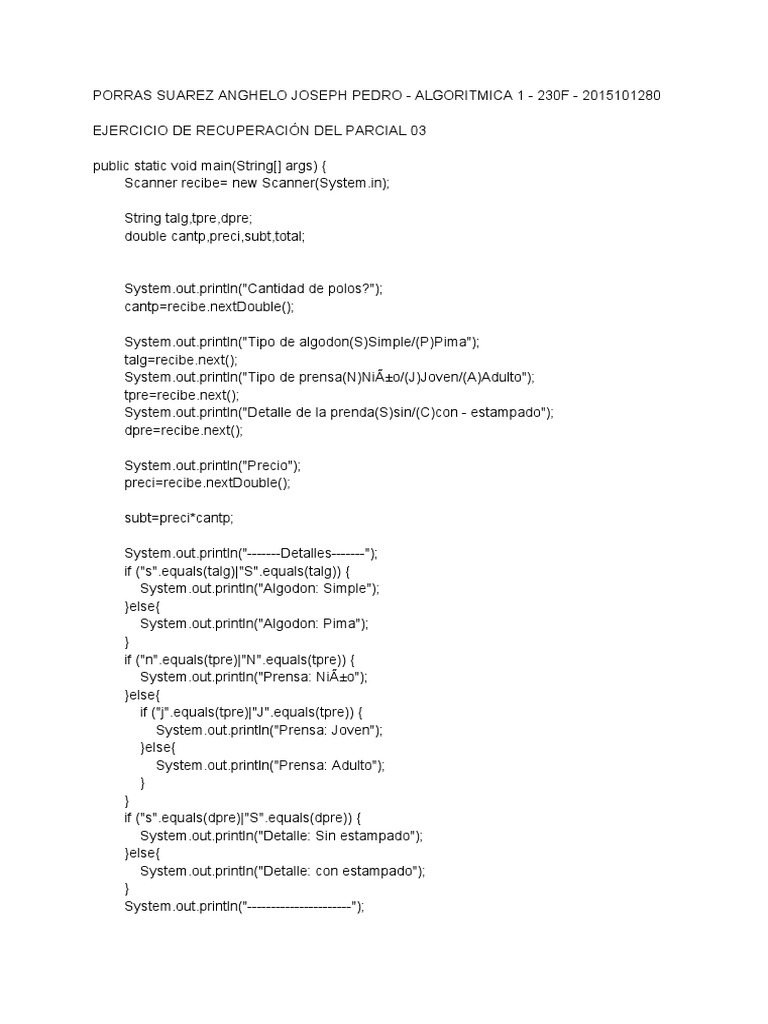 Ejercicio de Algoritmos en Java | PDF | Programación de computadoras