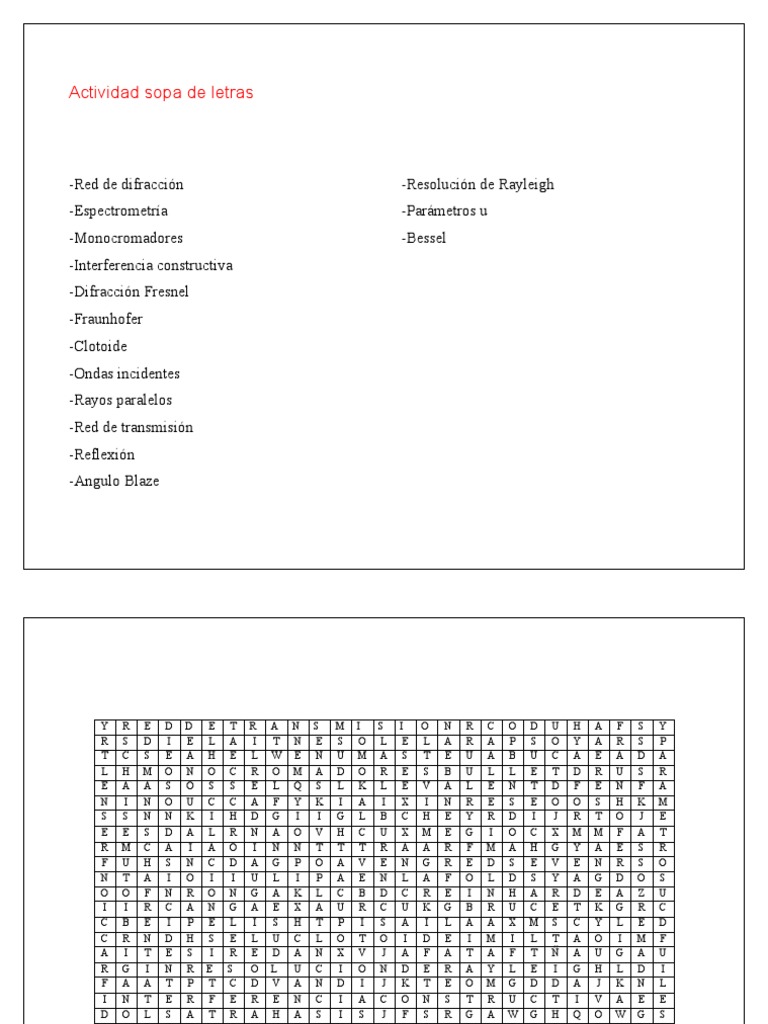 Sopa de letras de ondas y difracción | PDF | Radiación electromagnética ...