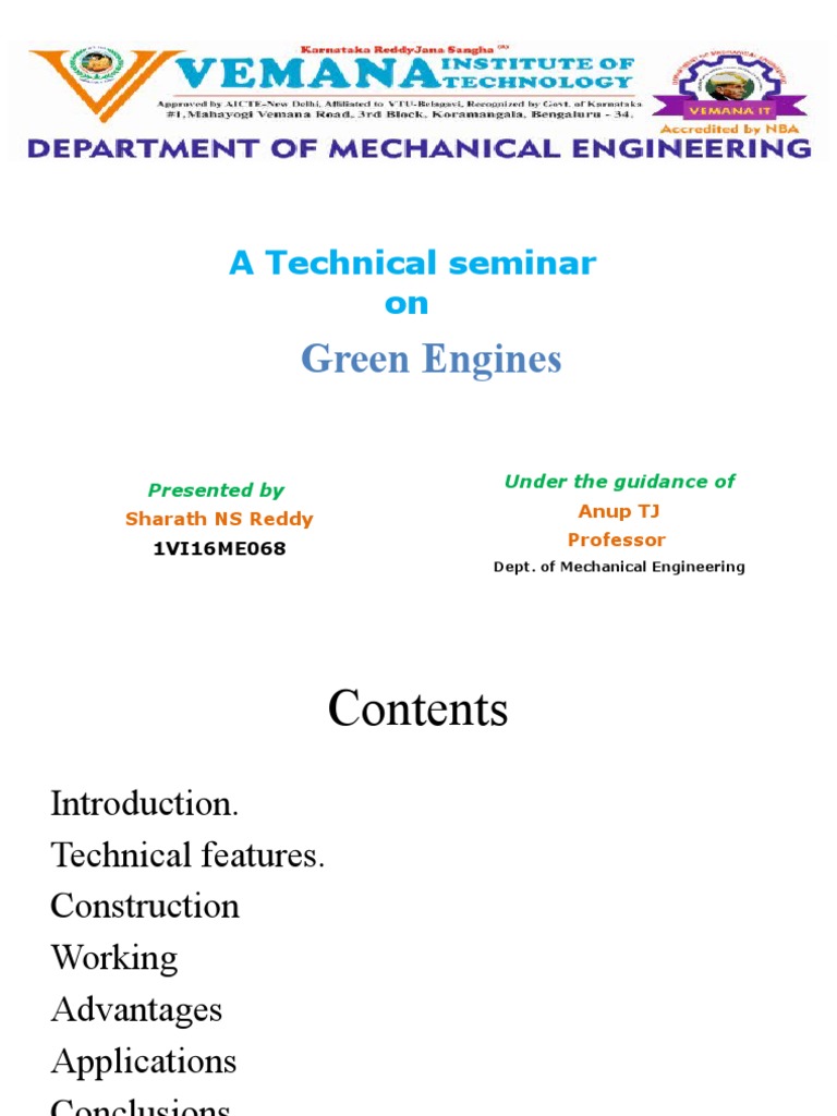 Green Engines Seminar | PDF | Engines | Internal Combustion Engine