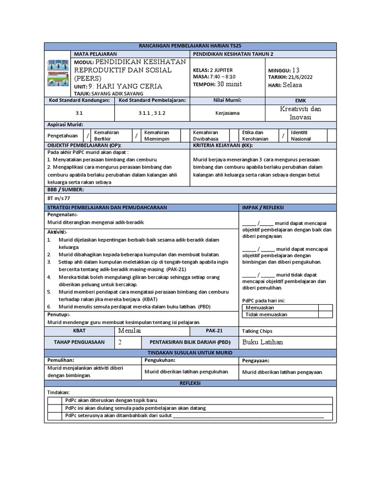 RPH PK 2J | PDF | Pengembangan Diri