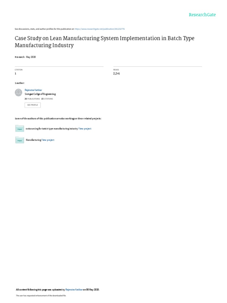 Case Study On Lean Manufacturing System Implementation in Batch Type Manufacturing Industry ...
