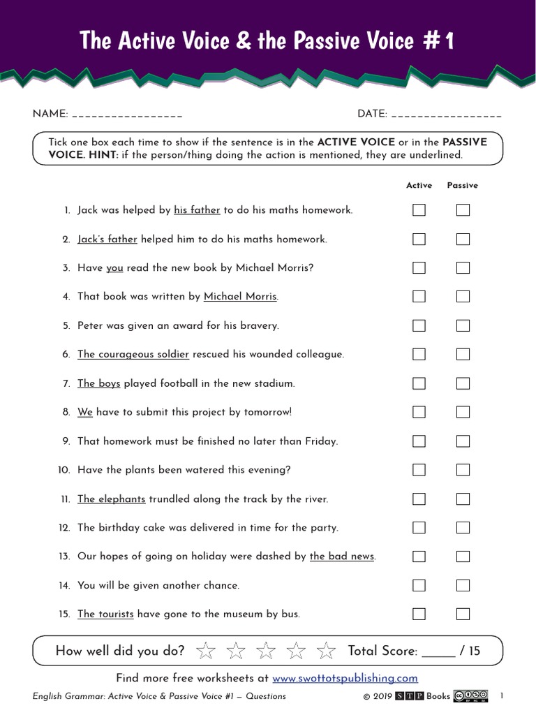 Free English Worksheet Grammar Active Passive Exercise Answers 01 STP ...