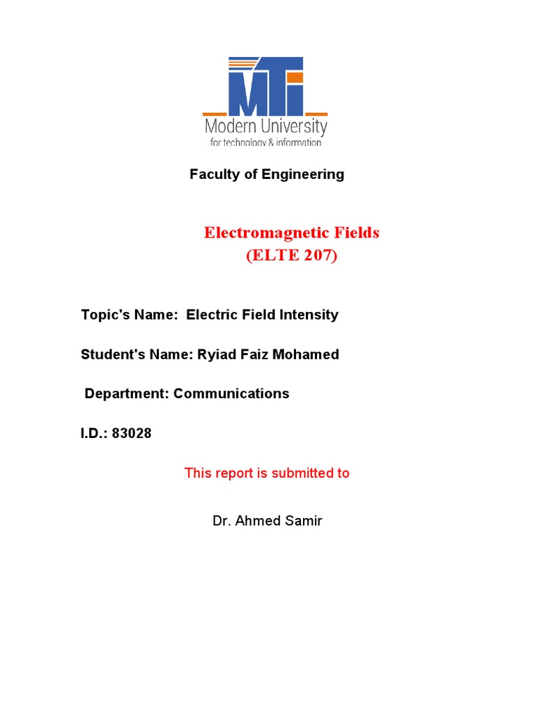 Electromagnetic Fields (ELTE 207) : Faculty of Engineering | PDF ...