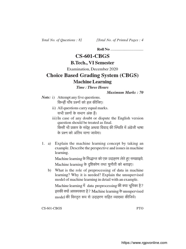 Cs 601 Machine Learning Dec 2020 | PDF | Artificial Neural Network | Systems Science