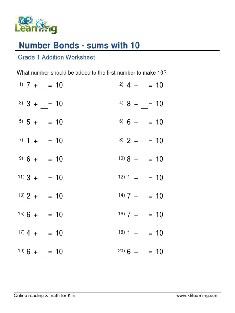 Grade 1 Number Bonds Sum 10 A | PDF | Teaching Methods & Materials ...