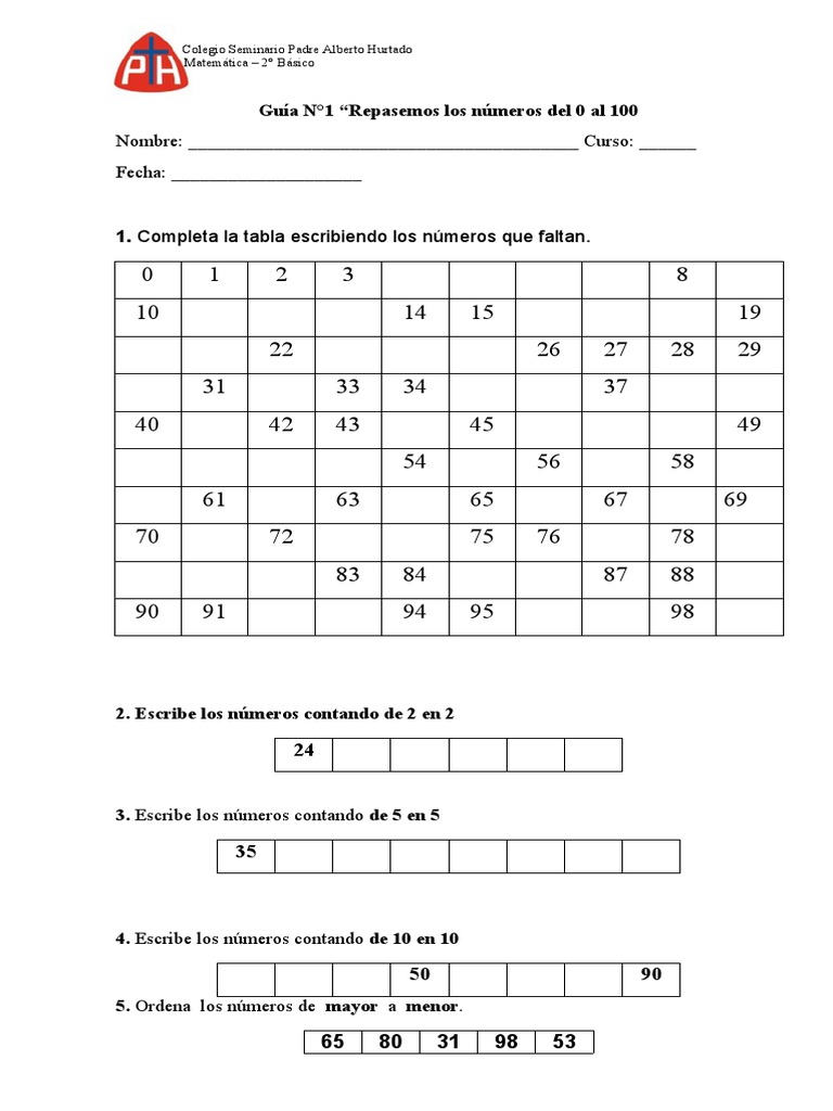 Guía de Matemáticas: Números 0-100 | PDF | Métodos y materiales de ...