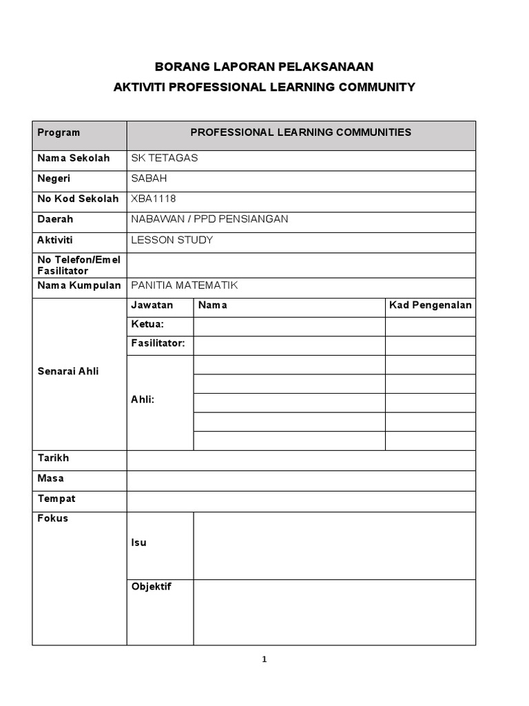 Template Pelaporan Lesson Study JPN | PDF