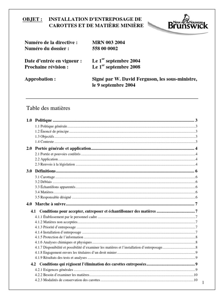 Drill Core MFS Policy-F | PDF | Forage | Santé et sécurité au travail