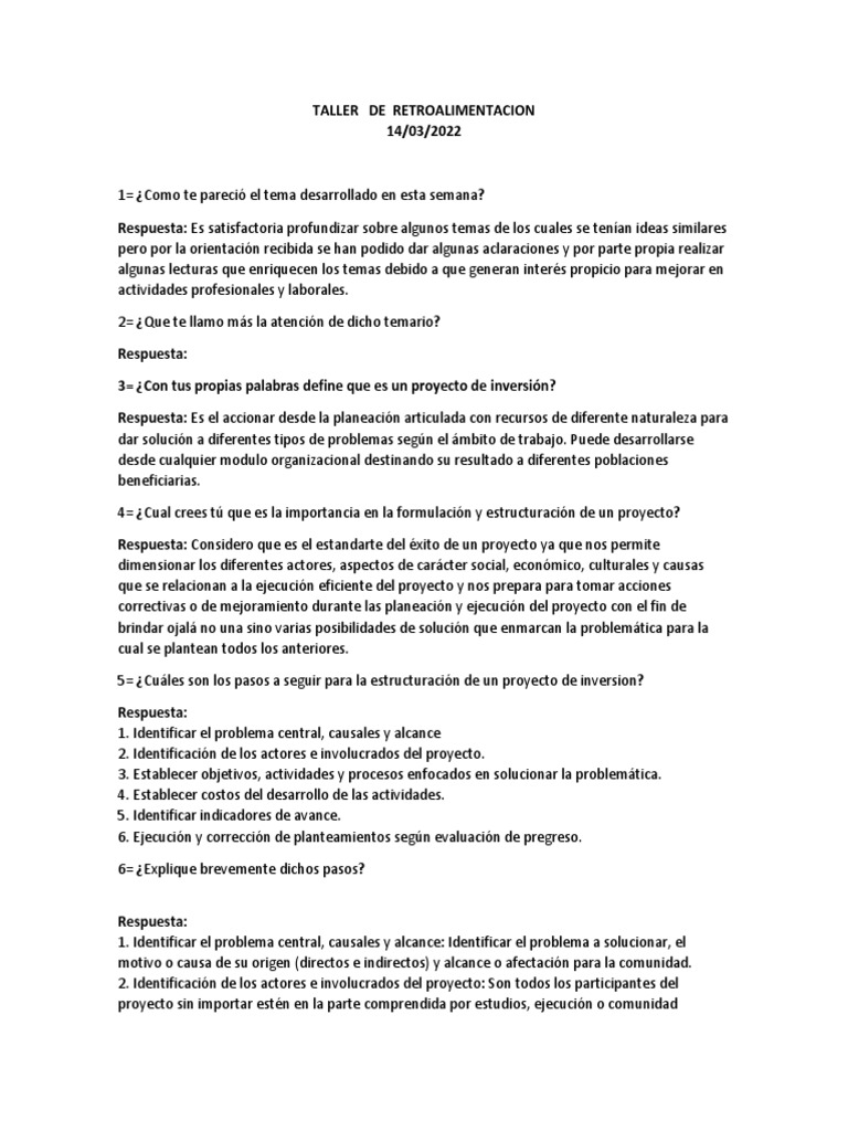 Taller de Retroalimentacion | PDF | Evaluación | Planificación