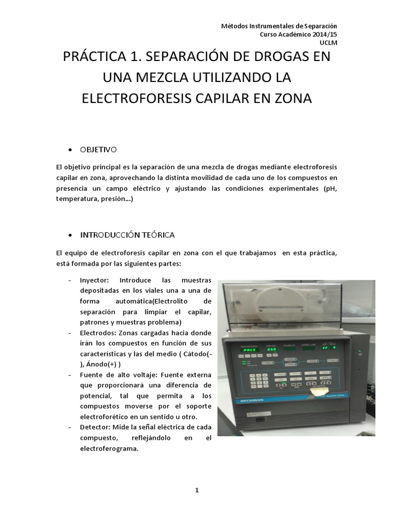 Práctica - ELECTROFORESIS CAPILAR | PDF | Electroforesis | Electroforesis capilar