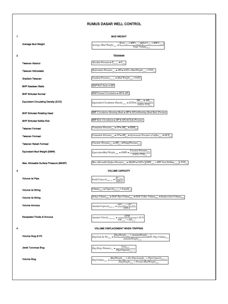 Rumus Dasar Well Control | PDF | Energy Technology | Metrology