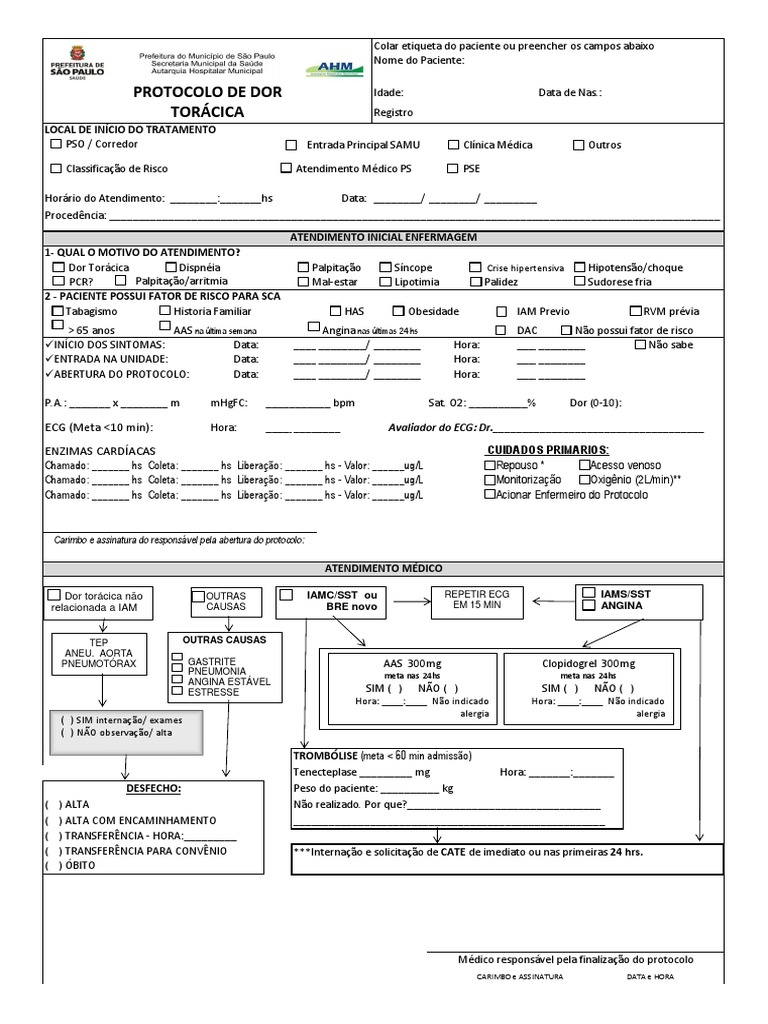 PROTOCOLO DE DOR TORÁCICA Revisado | PDF | Hipertensão | Infarto do Miocárdio