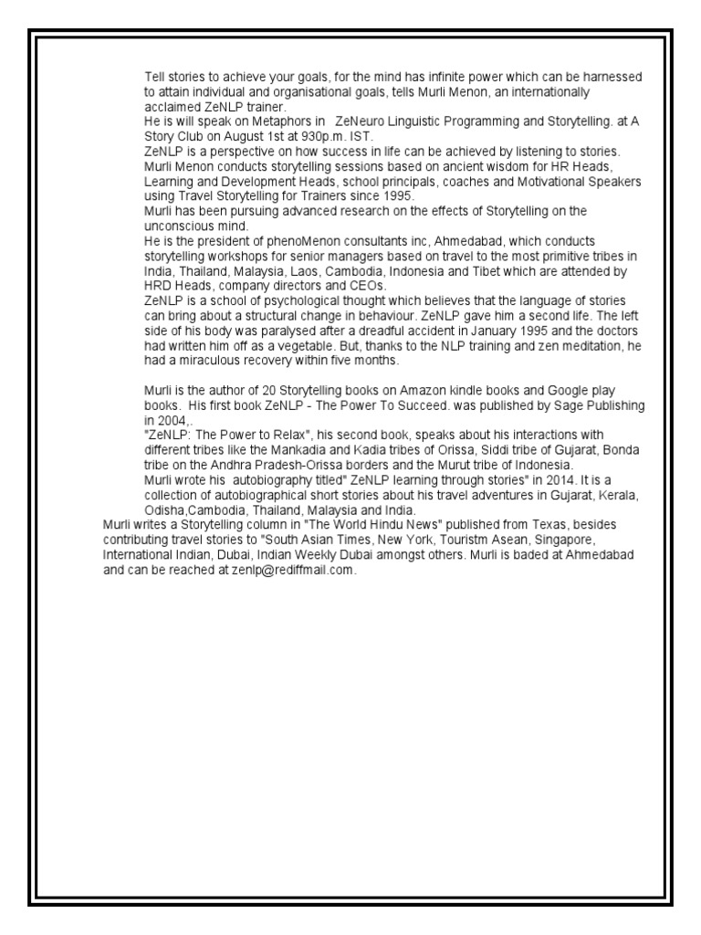 Murli Menon | PDF | Storytelling