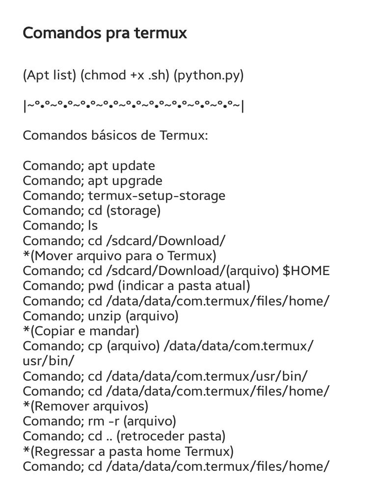 Comandos Pra Termux | PDF | Linux | Interoperabilidade