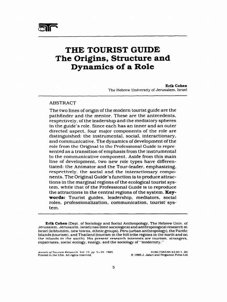 The Tourist Guide The Origins, Structure and Dynamics of A Role | PDF ...