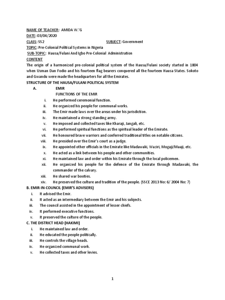 Pre-Colonial Political Systems in Nigeria | PDF | Government | Justice