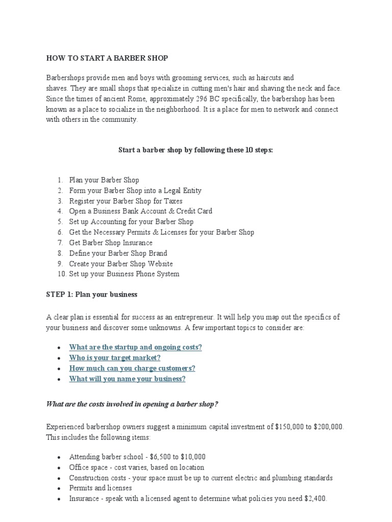 How To Start A Barber Shop | PDF | Entrepreneurship | Insurance