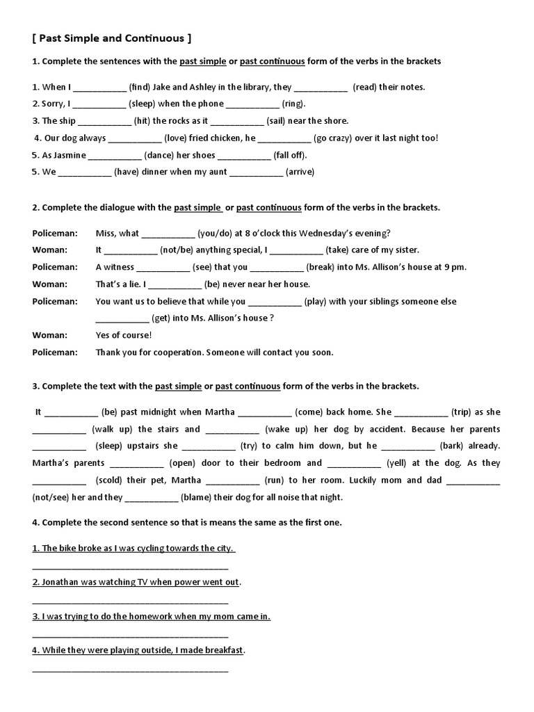 Past Simple and Continuous Grammar Drills Worksheet Templates Layouts ...
