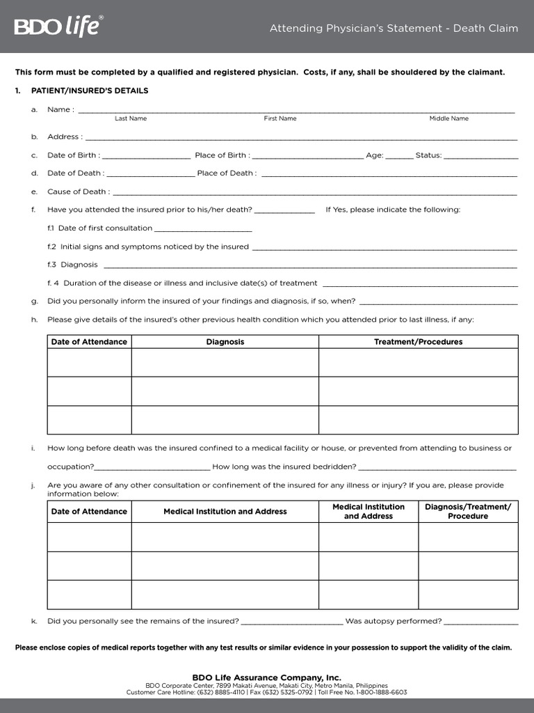 Physician's Death Claim Form | PDF | Physician | Medicine