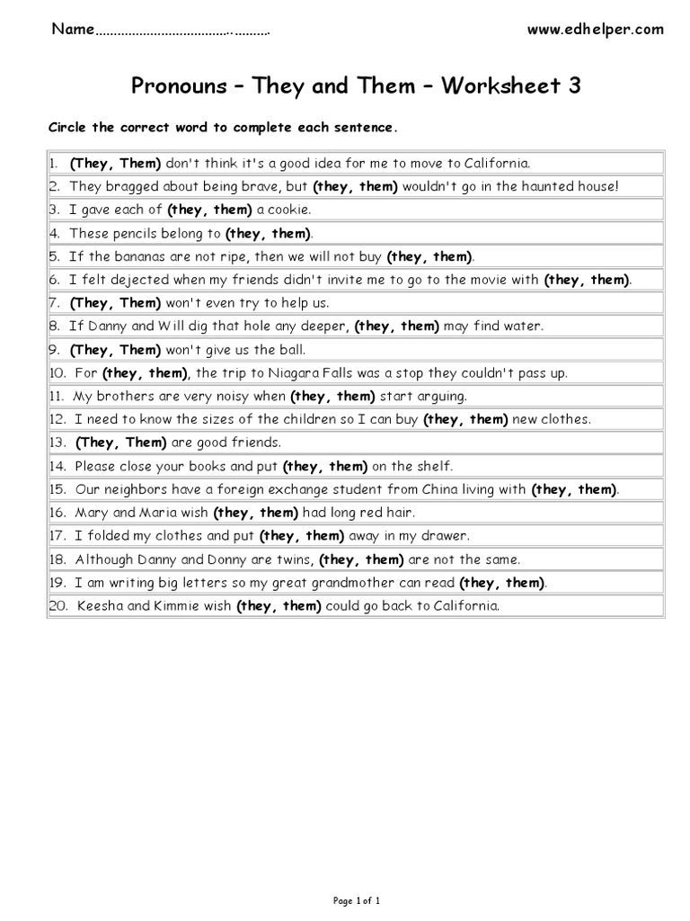 They and Them Pronouns Worksheet | PDF | Poetry